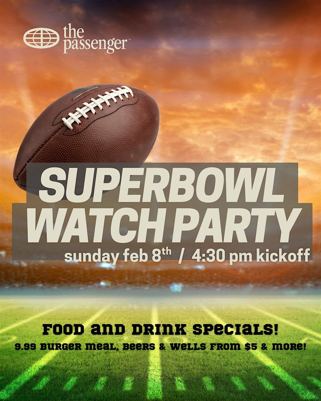 Superbowl Watch Party at The Passenger, Longmont on 8th February, 2026