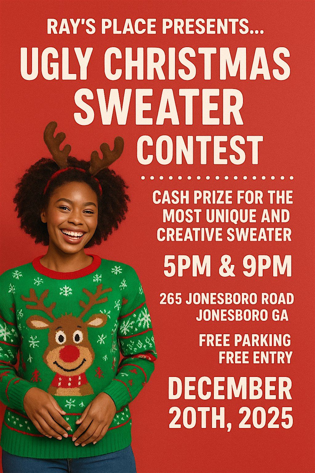 Ugly Christmas Sweater Contest at 265 Jonesboro Rd on 20th December, 2025