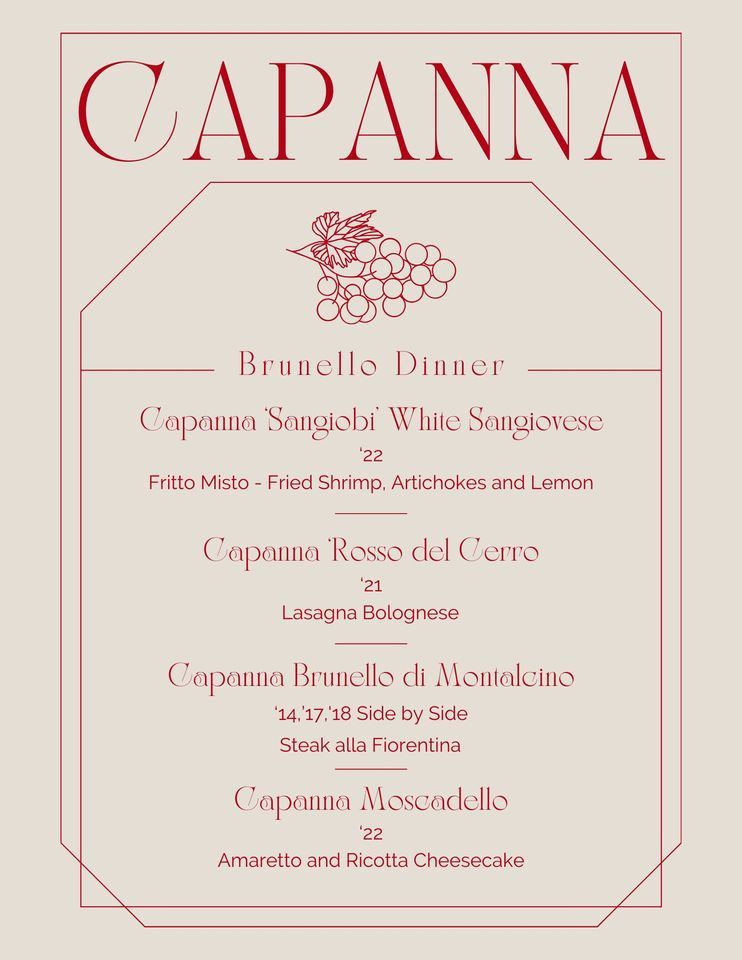 Capanna Brunello di Montalcino Wine Dinner feat. Daniele Marcone ...