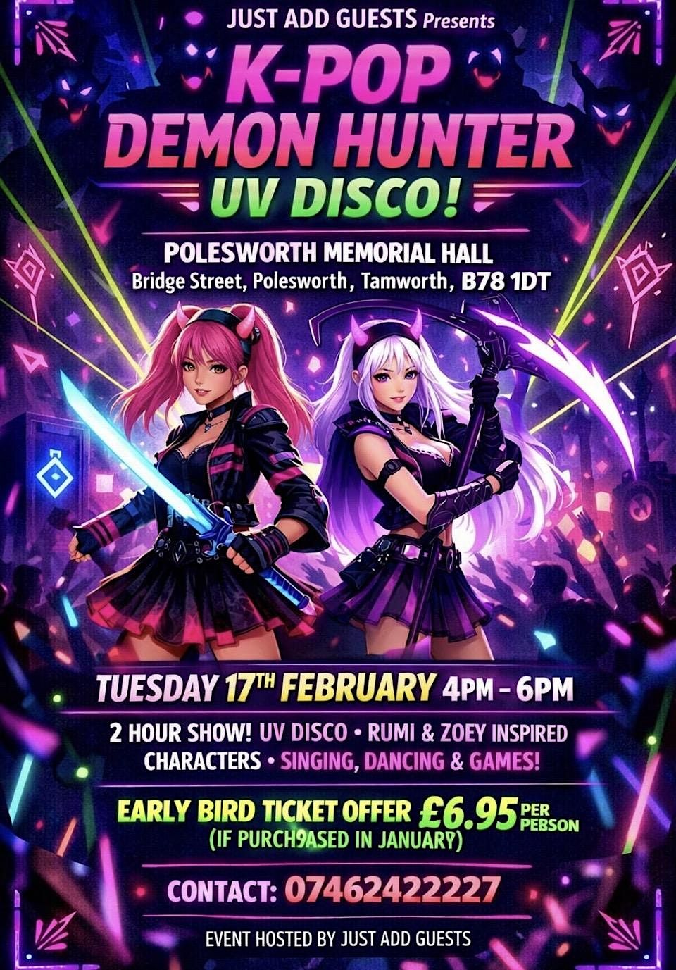 K Pop demon hunter - UV disco at Polesworth Memorial Hall, Tamworth on ...