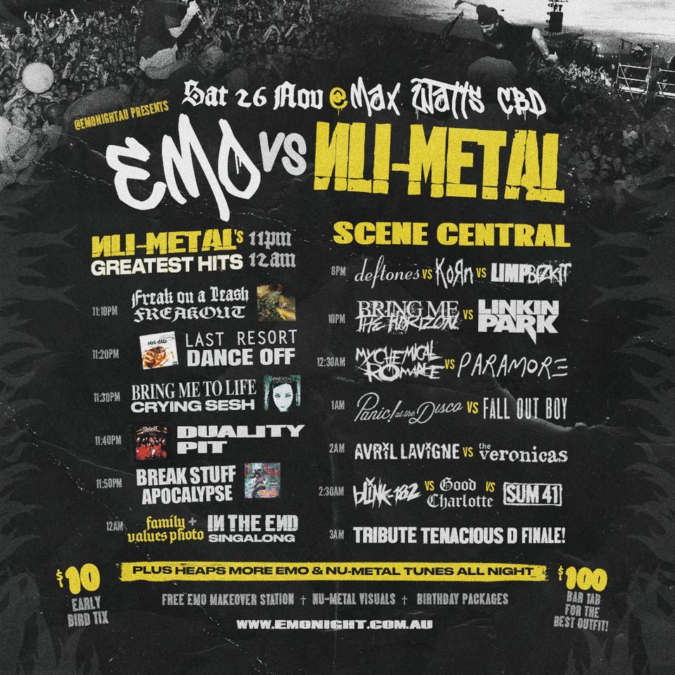 TONIGHT! EMO vs NU METAL Melbourne @ Max Watts | Max Watt's House of ...