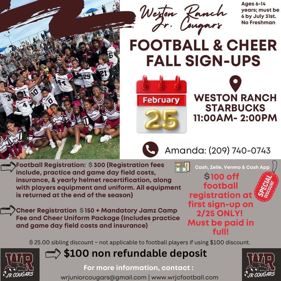 WRJC 2024 Fall Football & Cheer Signups at Starbucks (Stockton, CA) on ...
