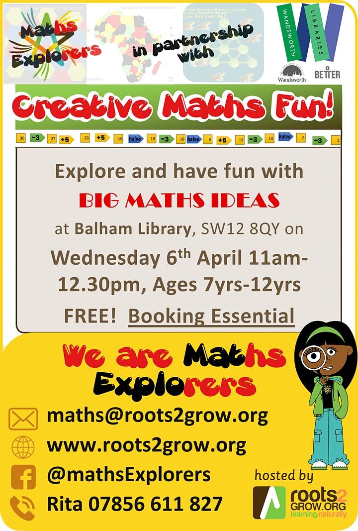 Creative Maths Fun! Ages 7yrs-12yrs, 6th April 2022,Balham Library ...