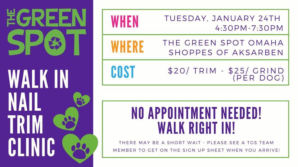 Walk-In Nail Trim Clinic at The Green Spot Omaha on 24th January, 2023