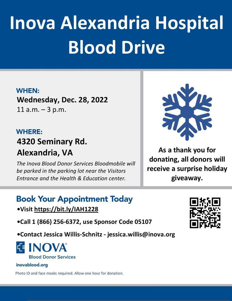 Inova Alexandria Hospital Blood Drive At 4320 Seminary Rd Alexandria Inova Alexandria Hospital Blood Drive At 4320 Seminary Rd Alexandria