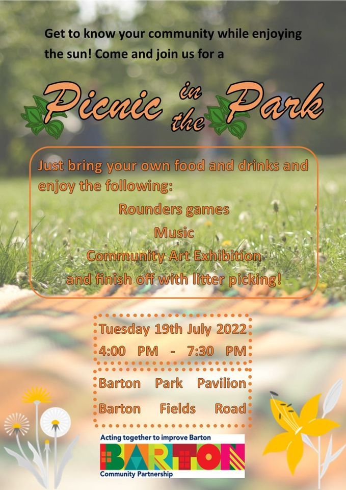 Picnic in the Park | Barton Park Pavilion, Barton Fields Road ...
