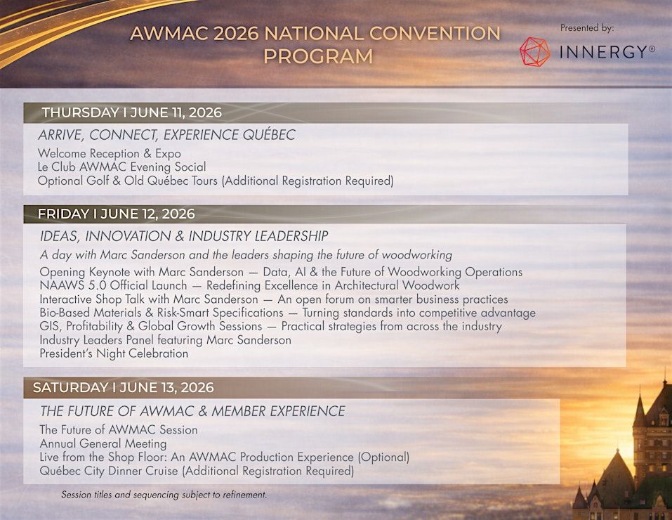 AWMAC 2026 National Convention at Hilton Quebec, Québec on 11th June, 2026