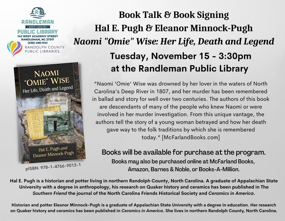 Book Talk & Signing-Naomi "Omie" Wise: Her Life, Death and Legend - Hal ...