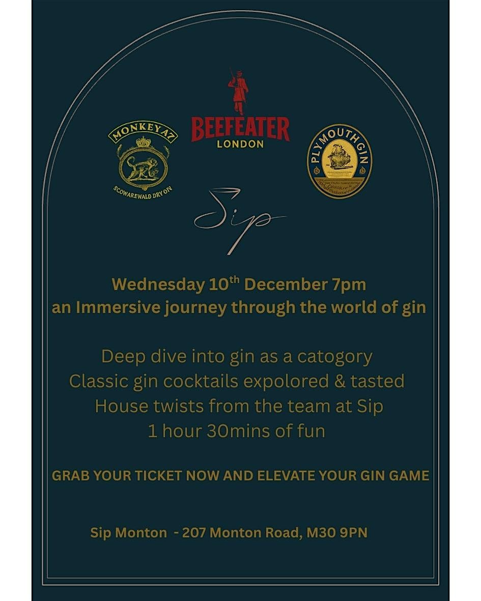 Gin Masterclass at Sip Monton, Eccles on 10th December, 2025