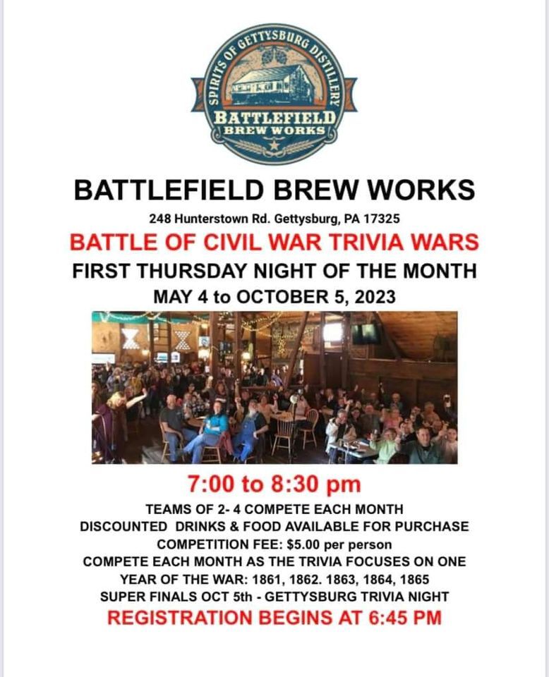 Battle of Civil War Trivia at Battlefield Brew Works, Gettysburg on 1st ...