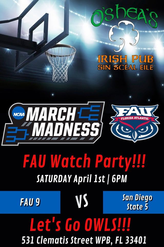 FAU Watch Party | O'Shea's Pub, Palm Beach, FL | April 1, 2023