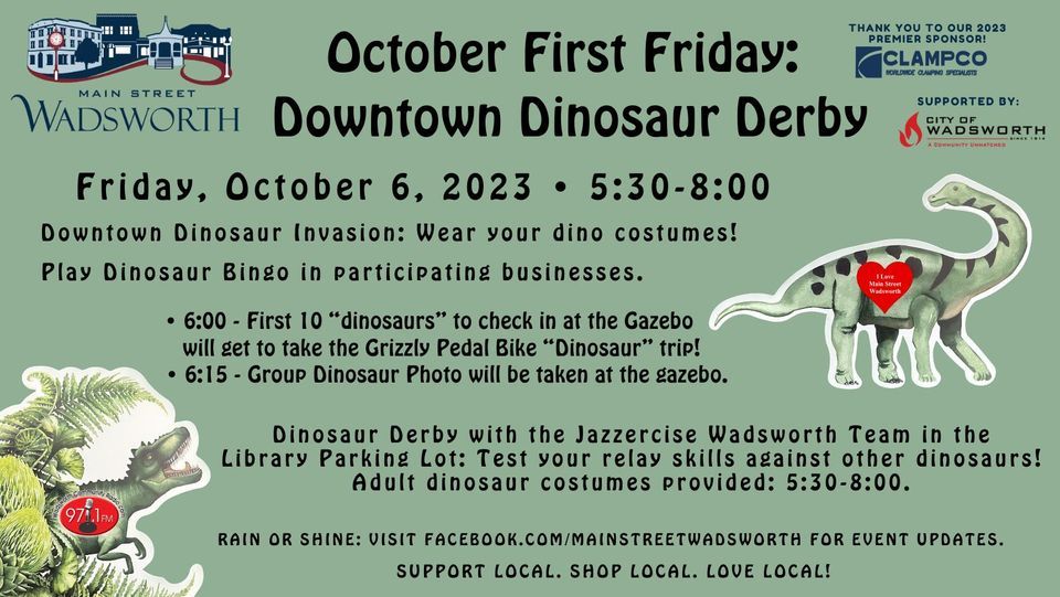October First Friday: Downtown Dinosaur Derby at Main Street Wadsworth ...