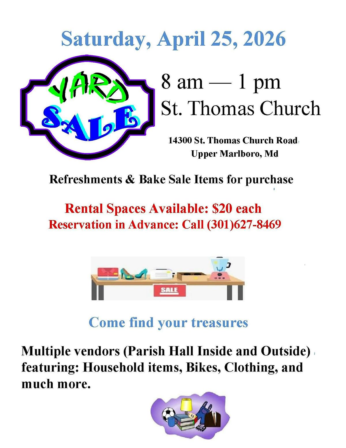HUGE YARD SALE at 14300 St Thomas Church Rd, Upper Marlboro on 25th ...