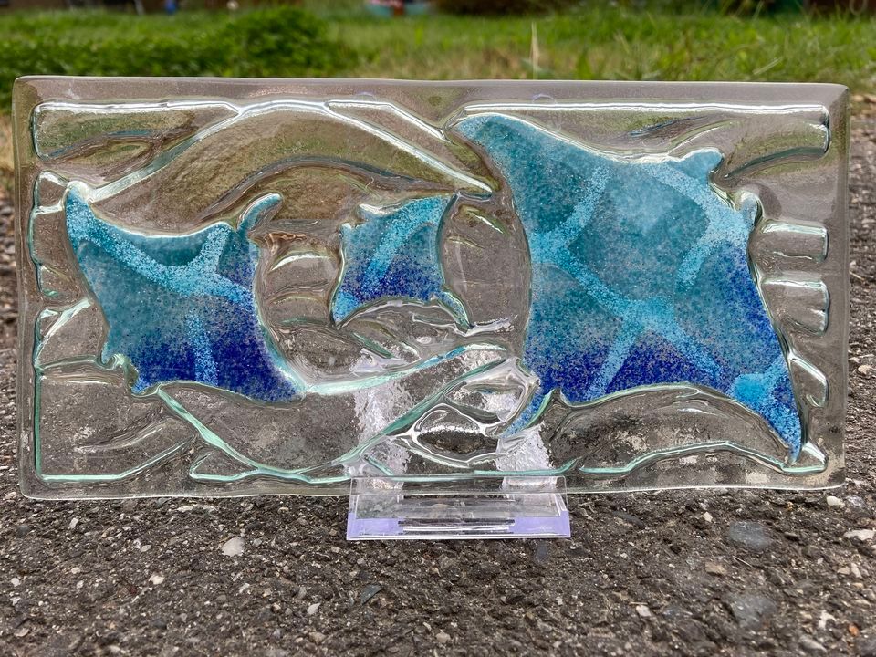 Recycled Glass Kiln Carving with Glass Powders “Deep Blue Sea” with ...