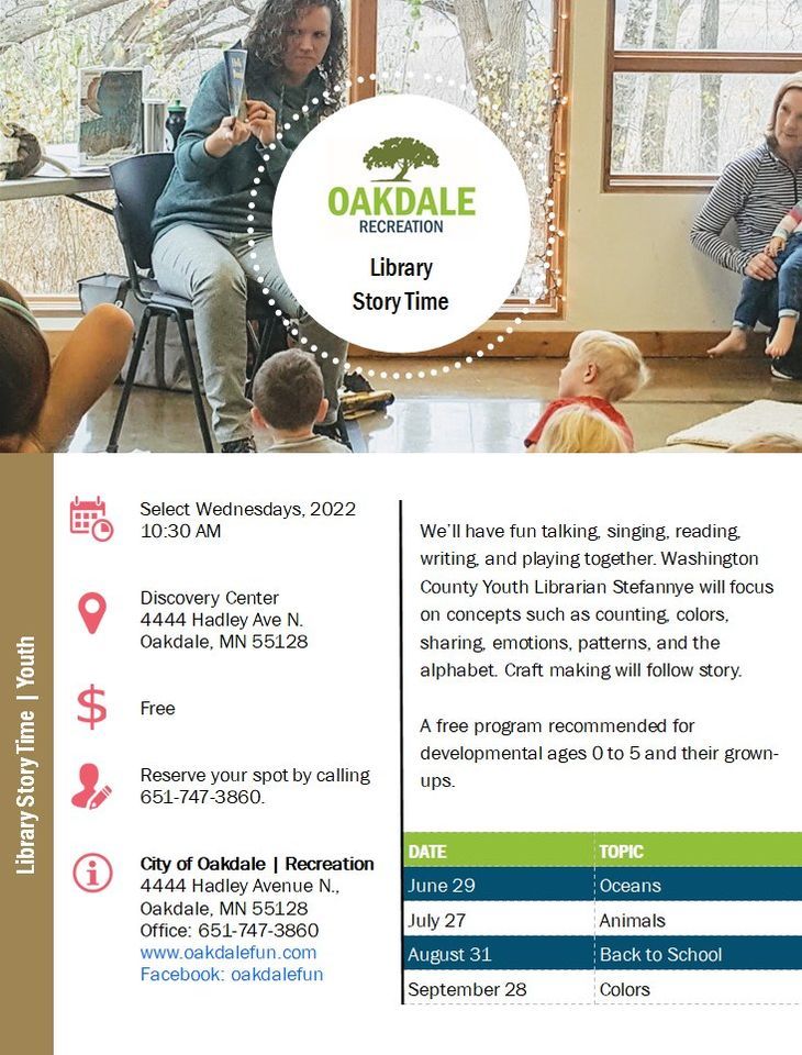 Library Story Time - Oakdale Discovery Center (Aug. 31) | 4444 Hadley ...