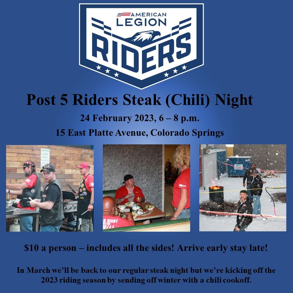 Post 5 Riders Steak (Chili) Night | 15 E Platte Ave, Colorado Springs ...