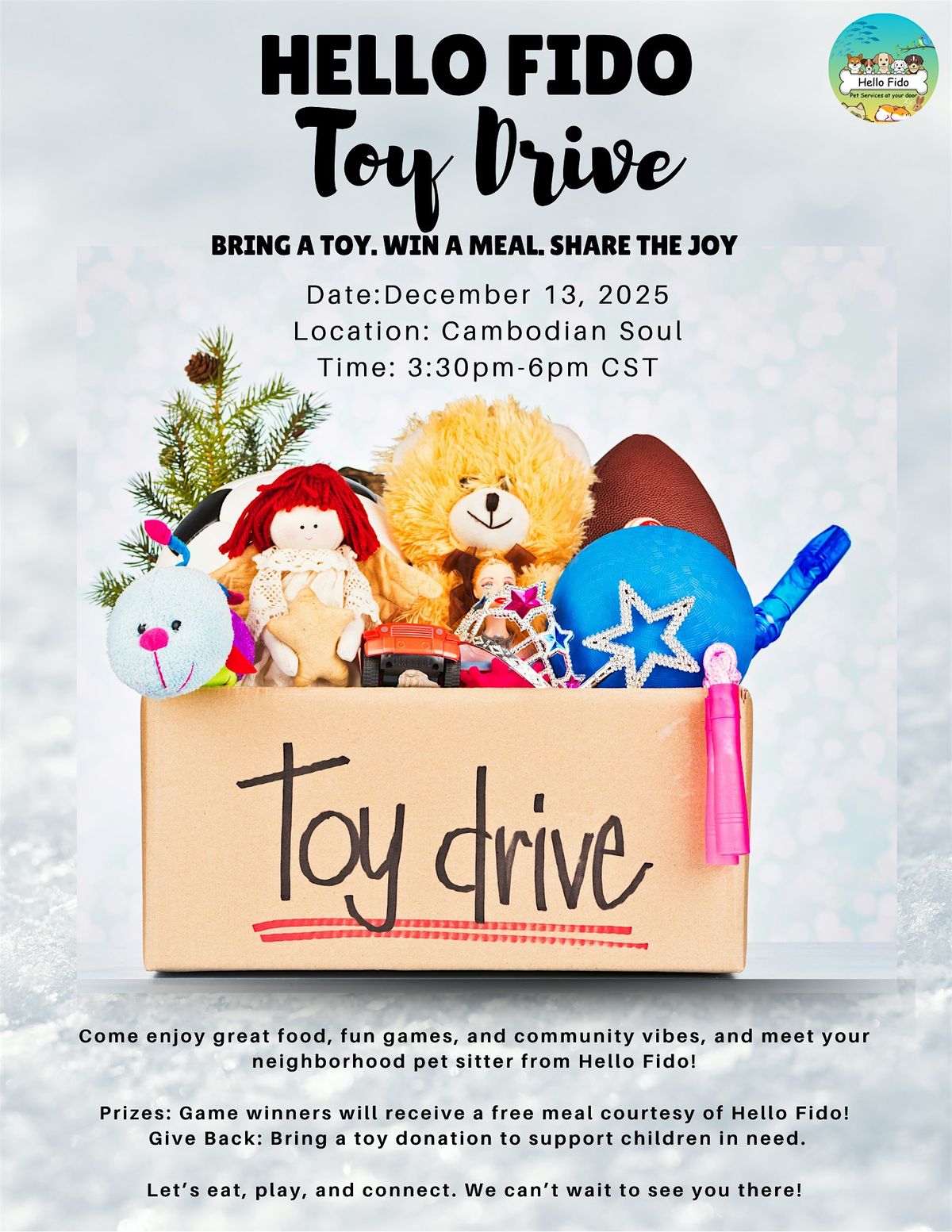 Hello Fido- Toy Drive at 3804 W Stan Schlueter Loop, Killeen on 13th ...