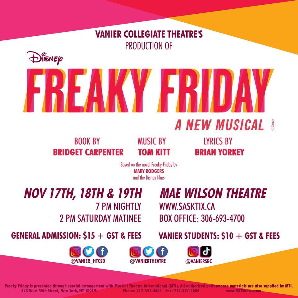 Vanier Collegiate presents Disneys Freaky Friday: The Musical at Moose ...