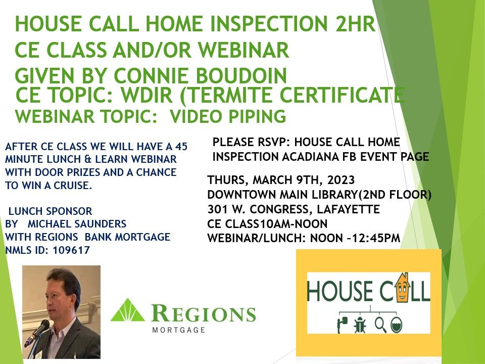 WDIR(termite certificate) CE class and/or Webinar with lunch at 301 W ...