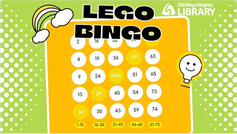 Family Lego Bingo | Sterling Heights Public Library | February 26, 2024