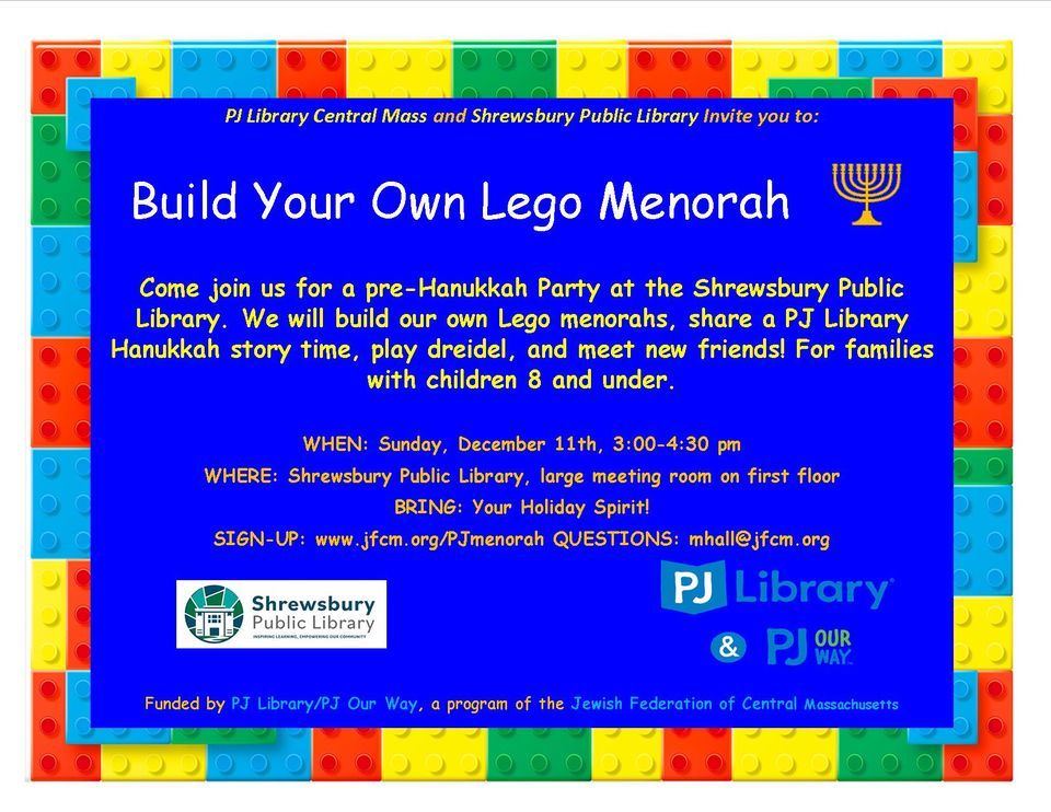 PJ Library Build Your Own Lego Menorah at Shrewsbury Library ...