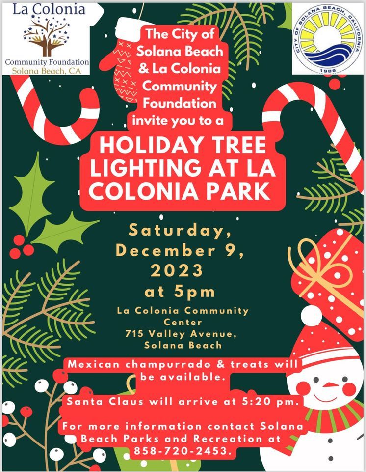 Holiday Tree Lighting at La Colonia Park Solana Beach | La Colonia ...