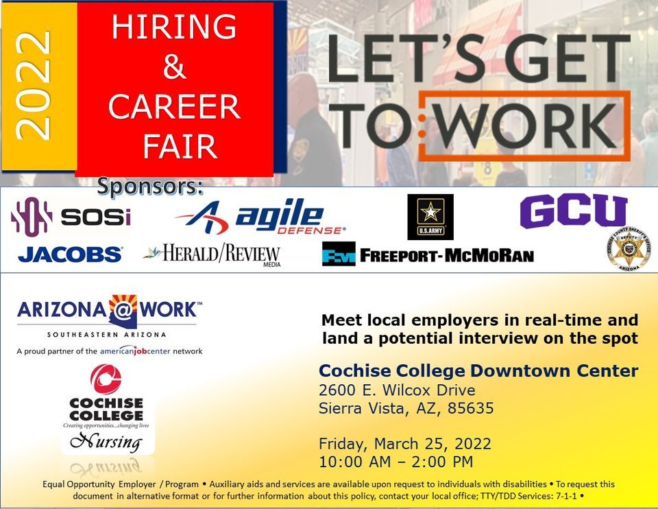 2022 Spring Hiring & Career Fair at 2600 E Wilcox Dr, Sierra Vista, AZ ...