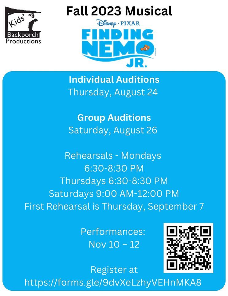 KBP Auditions for Fall 2023 Disneys Finding Nemo JR at Shadycrest ...