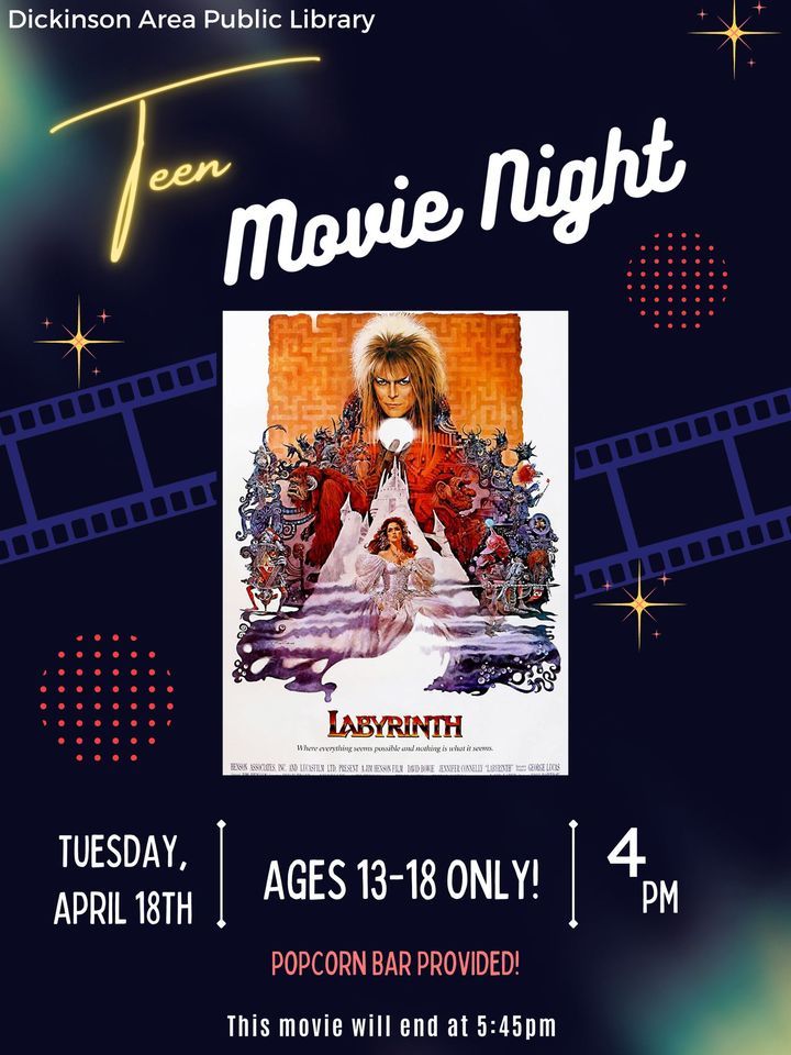 Teen Movie Night: Labyrinth (1984) at Dickinson Area Public Library on 18th April, 2023