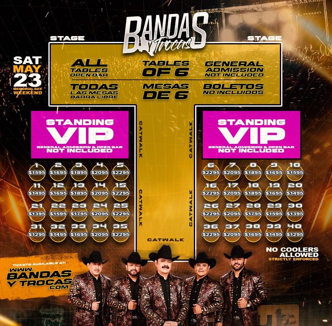 BANDAS Y TROCAS 2026 TABLES at Texas Motor Speedway, Justin on 23rd May ...