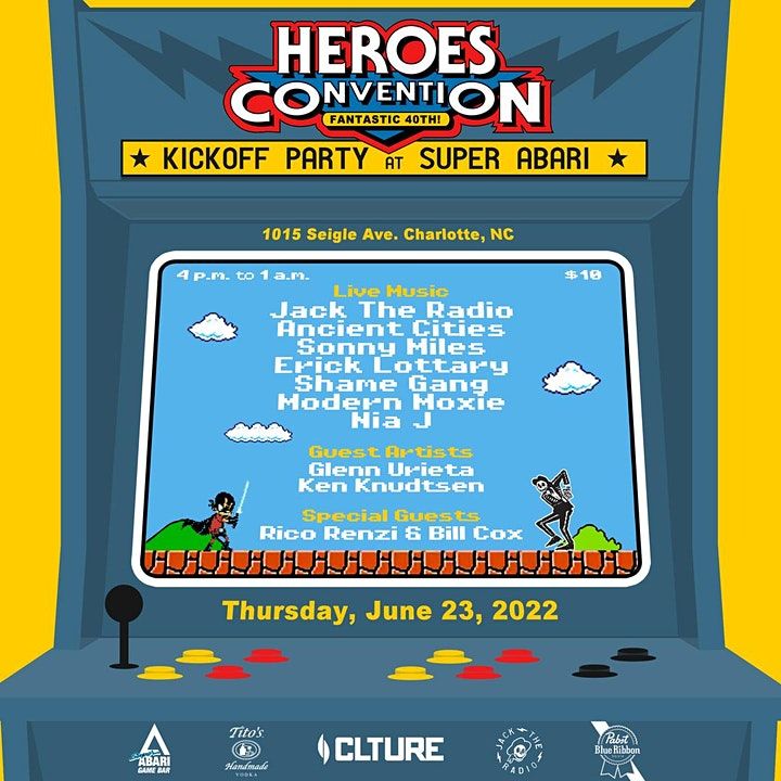 HeroesCon 40th Anniversary Kick-Off Party at Super Abari Game Bar at ...