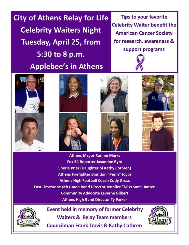 2023 City of Athens Relay for Life Celebrity Waiters Night at Applebee ...