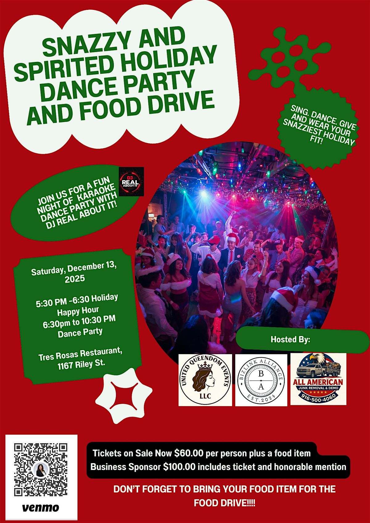 Snazzy & Spirited: A Holiday Dance Party + Food Drive at Tres Rosas ...