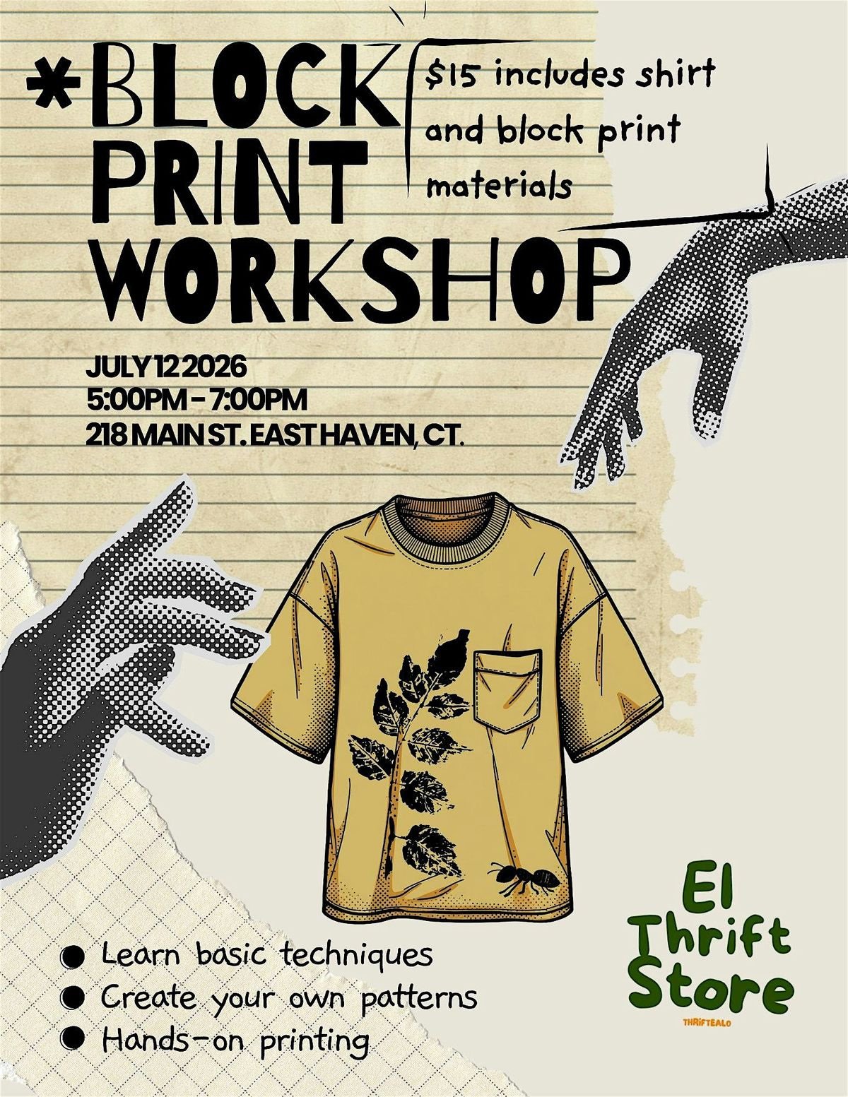Block Print Workshop at El Thrift Store, New Haven on 12th July, 2026