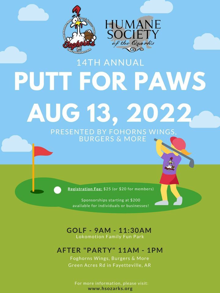 14th Annual Putt for Paws at Lokomotion Family Fun Park, Fayetteville on 13th August, 2022