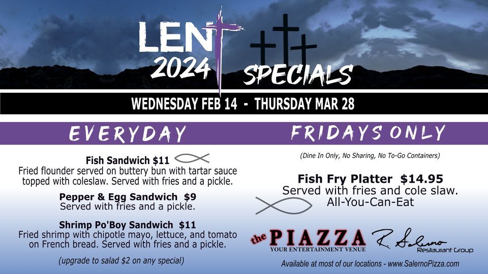 Lent Food Specials 2024 | the PIAZZA, Aurora, IL | February 24, 2024