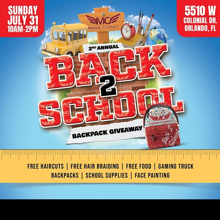 Mens Closet Back 2 School Backpack Giveaway (2nd Annual) at Men's Closet, Orlando on 31st July, 2022
