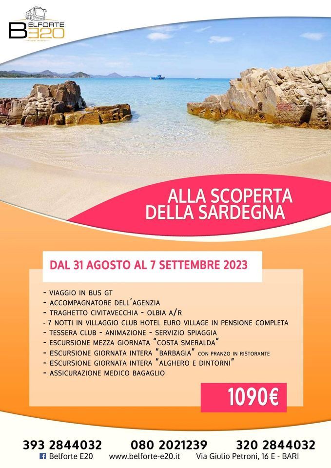 Alla scoperta della Sardegna dal 31 Agosto al 7 Settembre 2023 By BE20 ...
