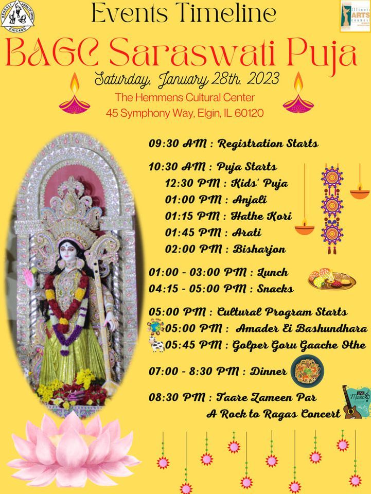BAGC Saraswati Puja at Hemmens Cultural Center, Elgin on 28th January, 2023