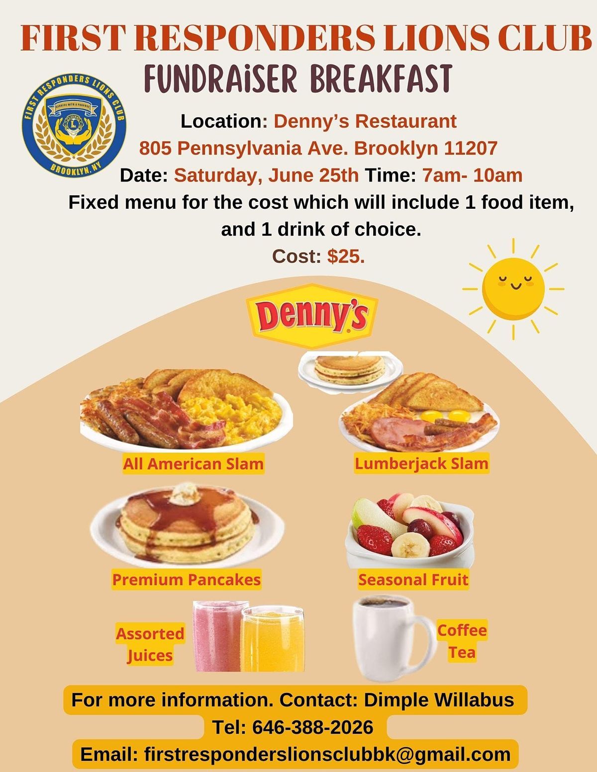 First Responders Lions Club Fundraiser Breakfast | Denny's, Brooklyn ...