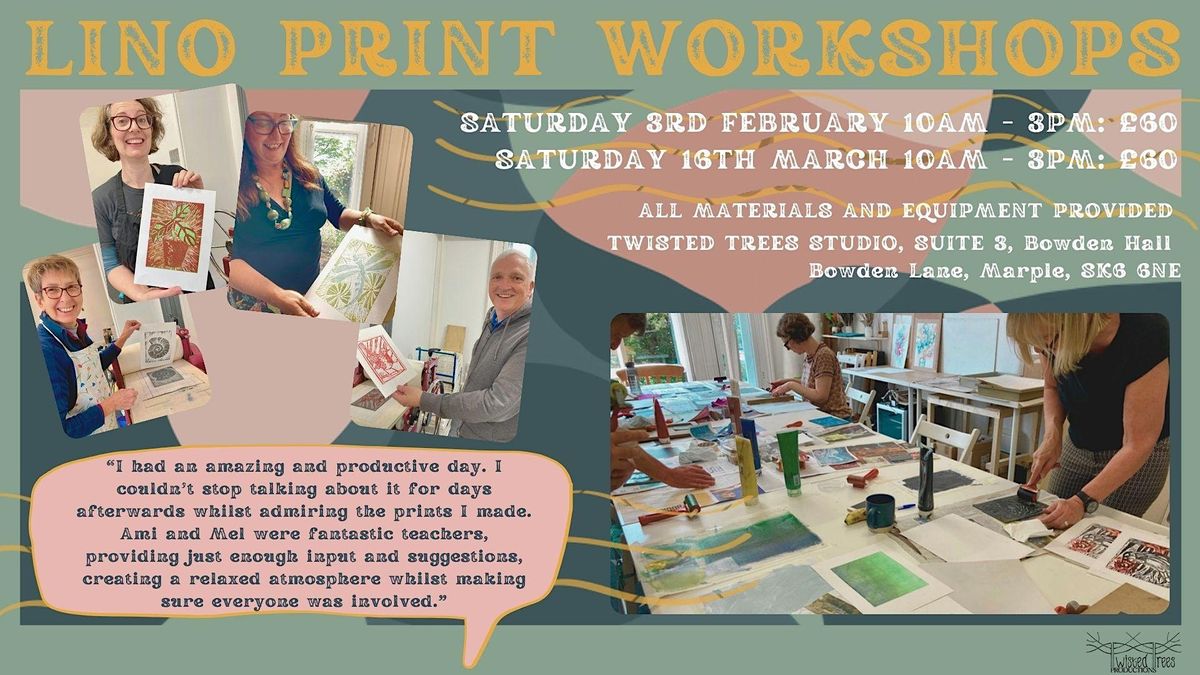 Lino Printmaking Workshops at Bowden Hall, Marple on 3rd February, 2024