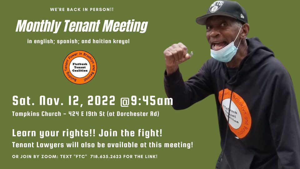 Monthly Tenant Meeting - Sat. Nov. 12th | 424 E 19th St, Brooklyn, NY ...