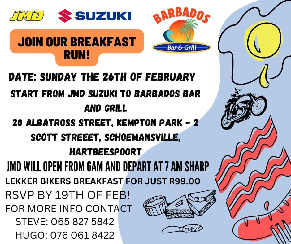JMD Suzuki breakfast run to Barbados Harties! at JMD Suzuki Kempton ...
