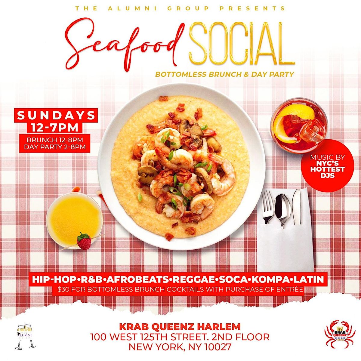 Seafood Social - Bottomless Brunch & Day Party at Krab Queenz Harlem ...