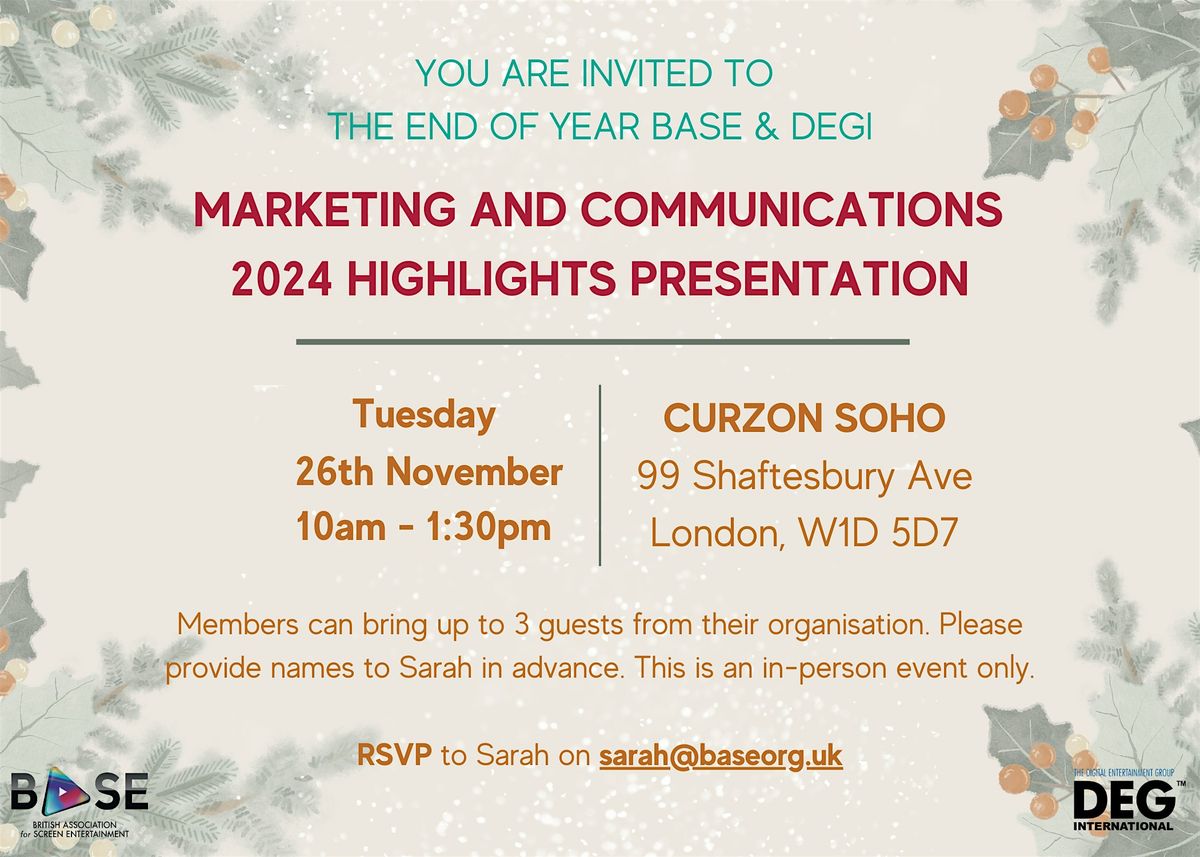 MarComms End of Year Event 2024 at Curzon Soho, London on 26th November ...