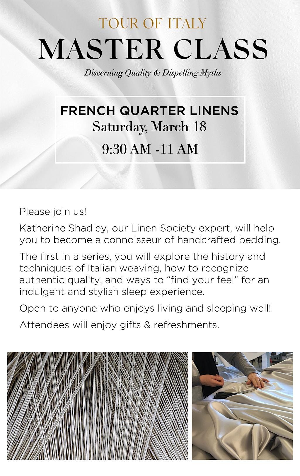 Tour of Italy MASTER CLASS | French Quarter Linens, Portland, OR ...