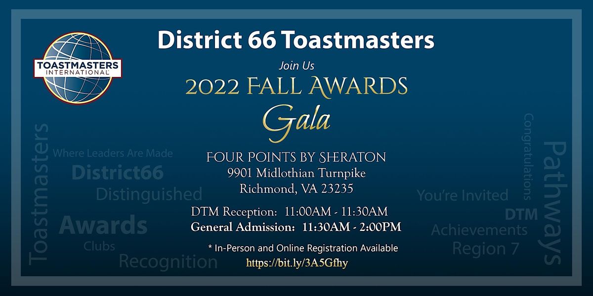 District 66 Toastmasters 2022 Fall Awards Gala (In-Person) | Four ...