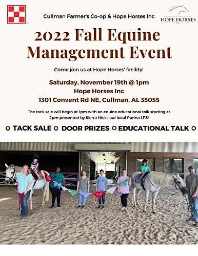 2022 Fall Equine Management Event | Hope Horses, Inc., Cullman, AL ...