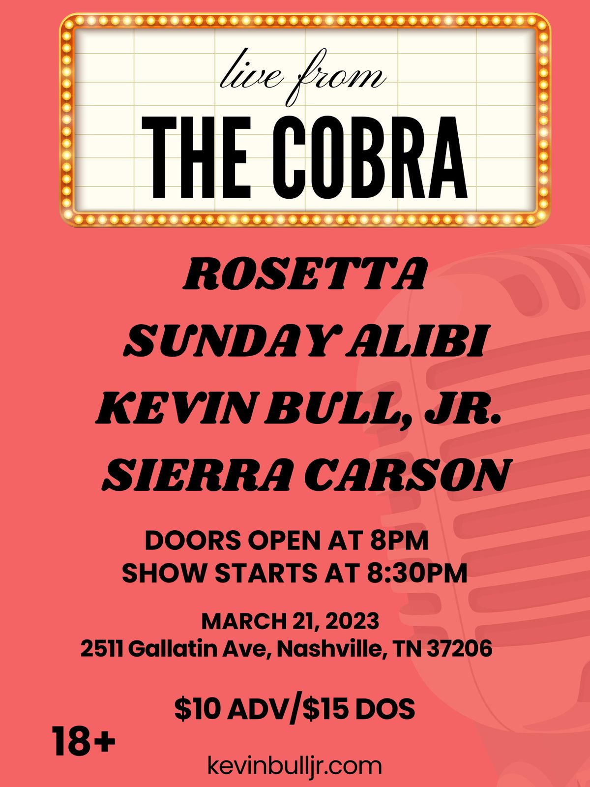 Sierra Carson w/ Kevin Bull Jr, Sunday Alibi, & Rosetta at The Cobra ...