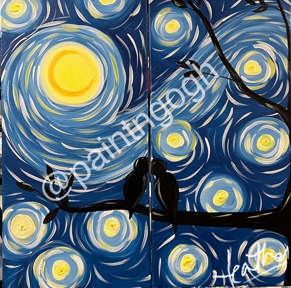 Love birds in the starry night Paint & Sip at Paint-n-Gogh, Ballston ...
